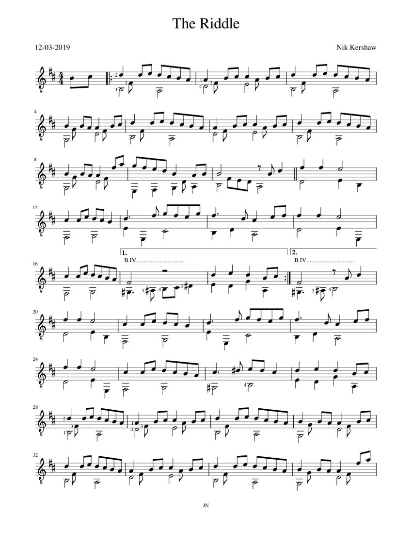 The riddle – Nik Kershaw Sheet music for Guitar (Solo) | Musescore.com