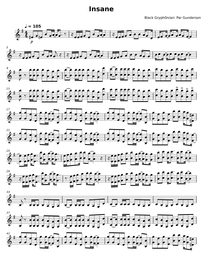 Insane – Black Gryph0n Insane-Black Gryph0n-Violin Sheet Music for ...