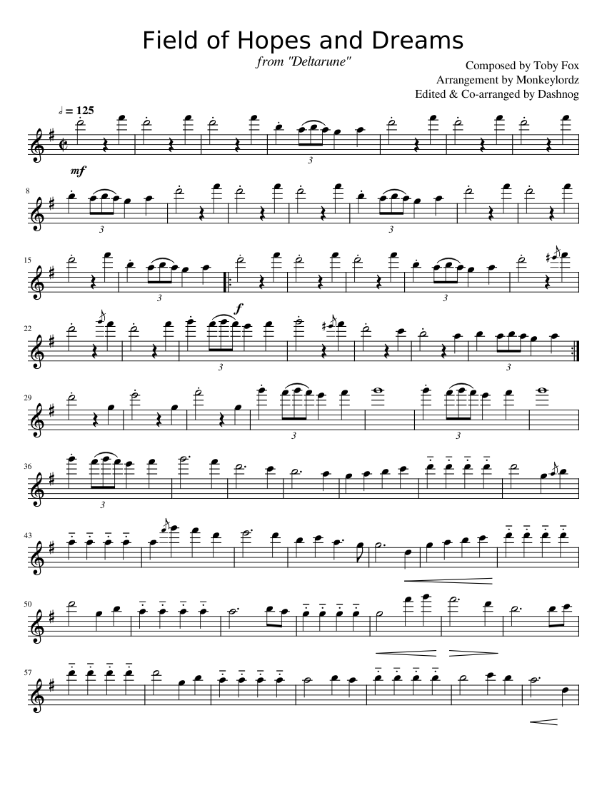 Field of Hopes and Dreams – Toby Fox Sheet music for Saxophone alto (Solo) | Musescore.com