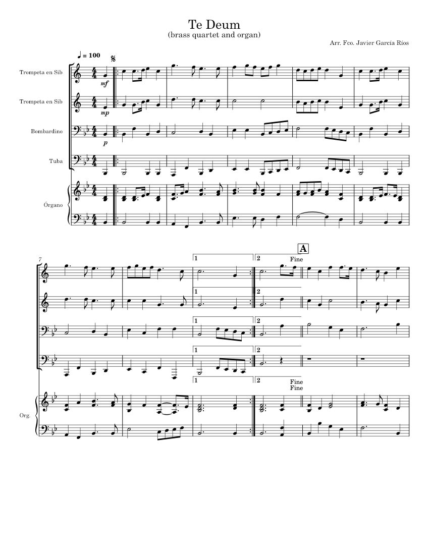 Te Deum, H.146 – Charpentier, Marc-Antoine Te Deum (brass quartet and organ) Sheet music for ...