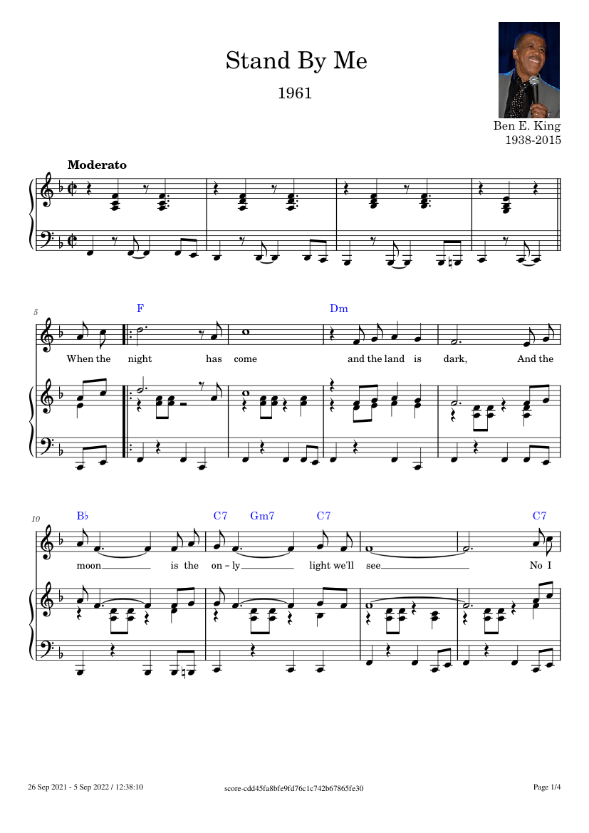 Stand By Me – Ben E. King Ben Sheet music for Piano, Vocals (Piano ...