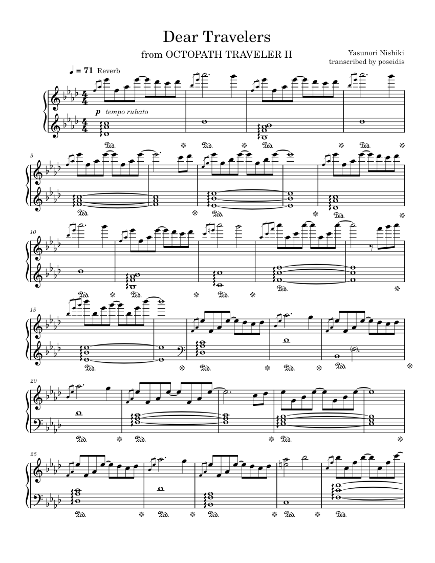 Dear Travelers - OCTOPATH TRAVELER II Sheet Music for Piano (Solo) easy ...