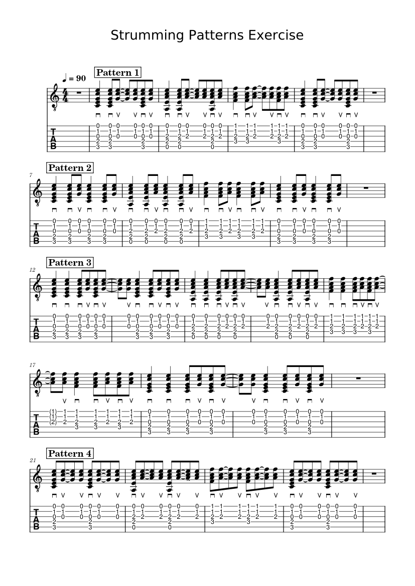 GTRC119-M12 Strumming Patterns Exercise Sheet Music for Guitar (Solo ...
