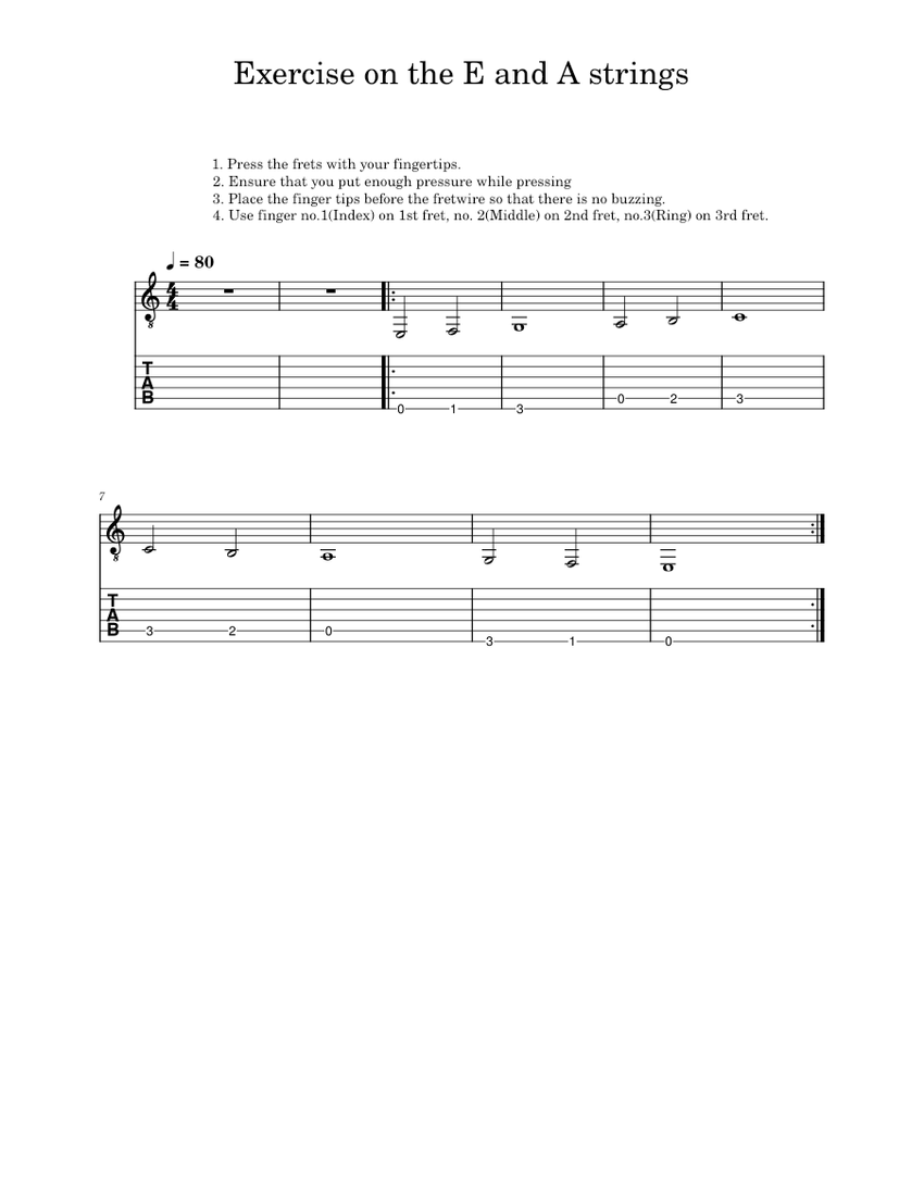 Exercise on the E and A strings Sheet music for Guitar (Solo ...