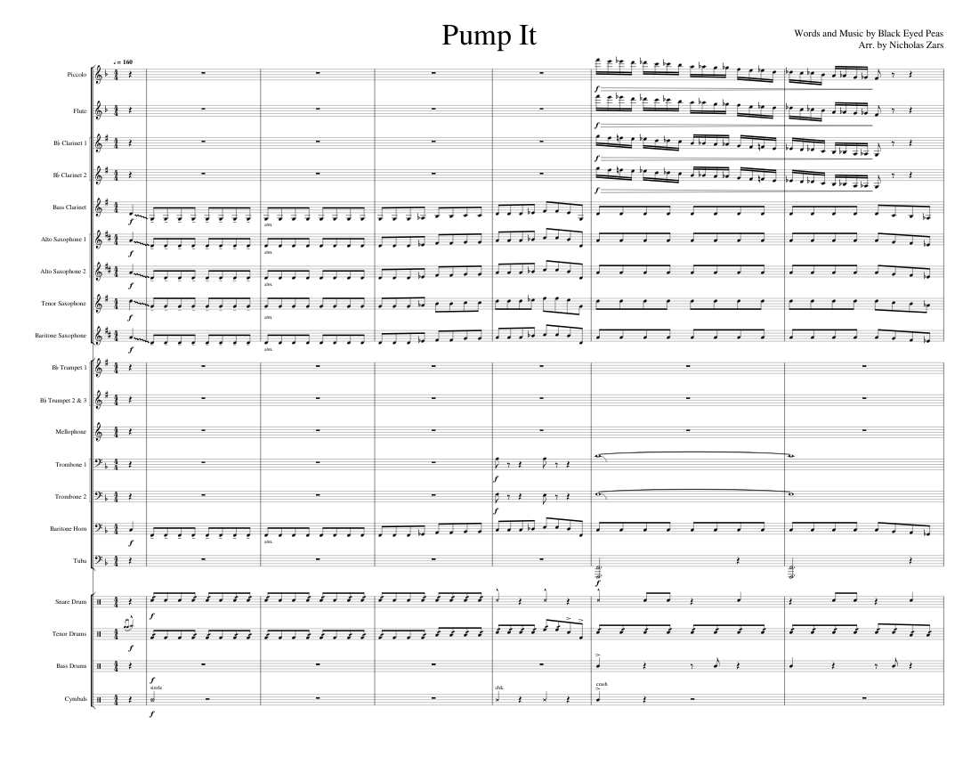Pump It Sheet Music for Trombone, Tuba, Mellophone, Flute piccolo ...