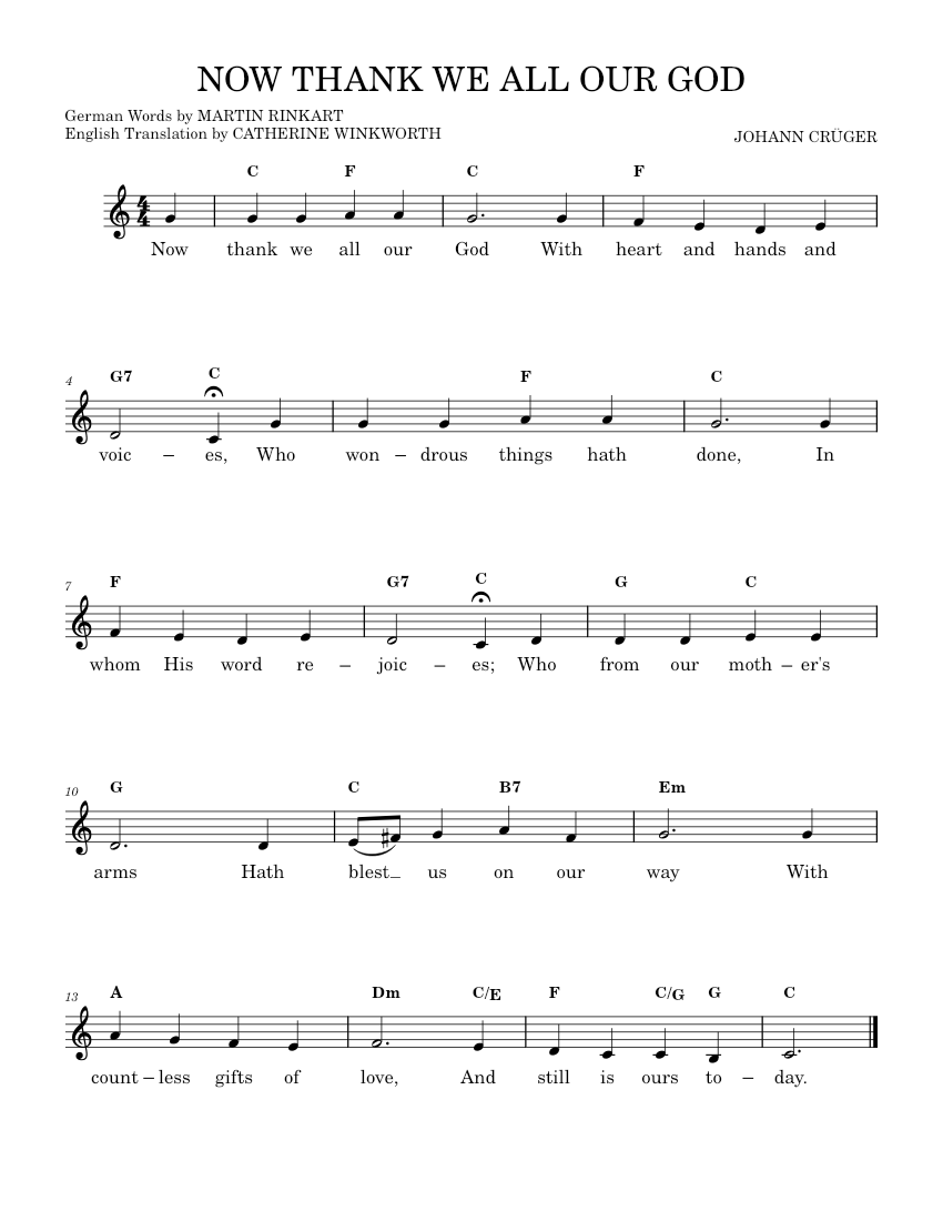 Now thank we all our god – Johann Crüger Now Thank We All Our God Sheet ...