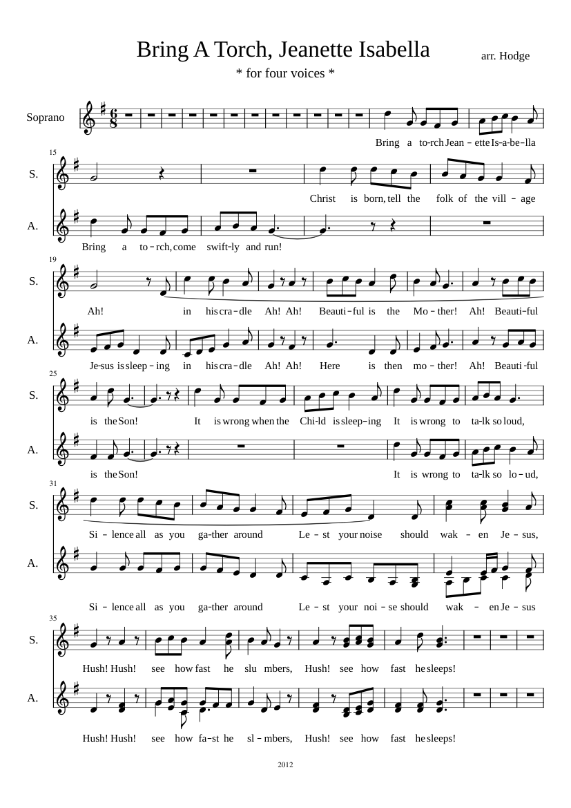 Bring A Torch, Jeanette Isabella Sheet music for Piano, Soprano, Alto ...