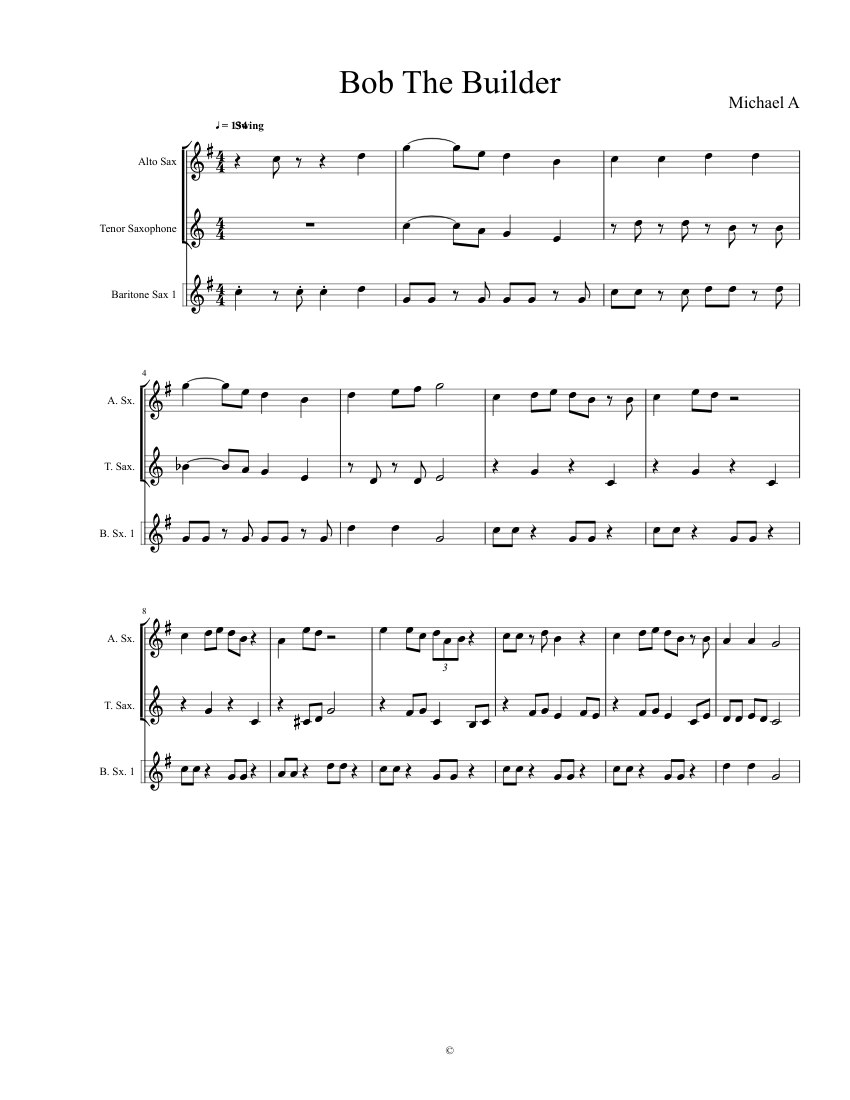 Bob The Builder Jazz Sheet music for Saxophone (Tenor) (Solo ...