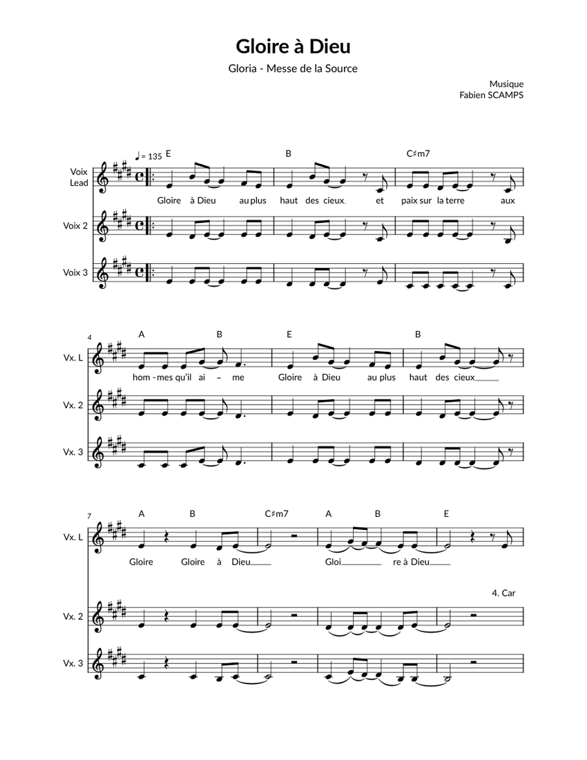Gloire à Dieu - Messe de la Source/Fabien SCAMPS Sheet music for Piano, Vocals (Choral ...