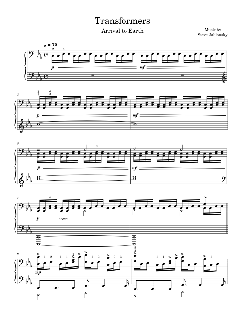 Transformers - Arrival to Earth Sheet Music for Piano (Solo ...