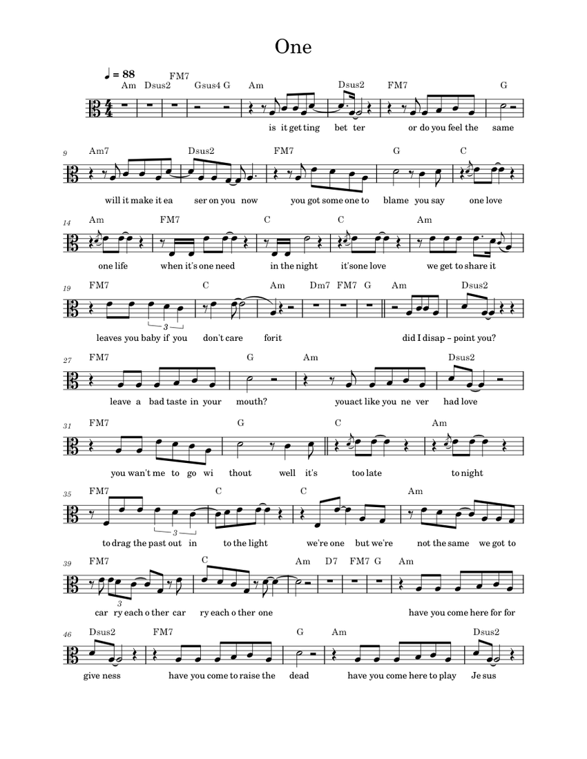 One – U2 Sheet music for Viola (Solo) | Musescore.com