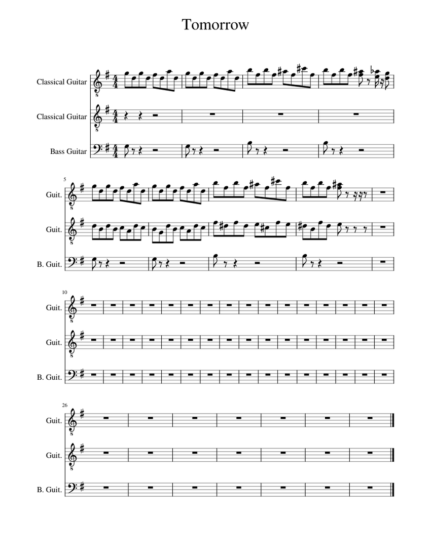 Tomorrow Sheet music for Guitar, Bass guitar (Mixed Trio) | Musescore.com