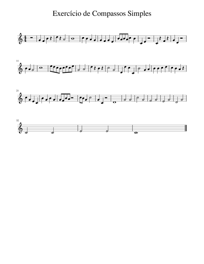 Exerc cio de Compassos Simples Sheet music for Piano (Solo) | Musescore.com