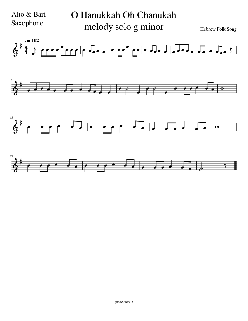 O Hanukkah Oh Chanukah melody solo Alto Bari Saxophone Sheet Music for ...