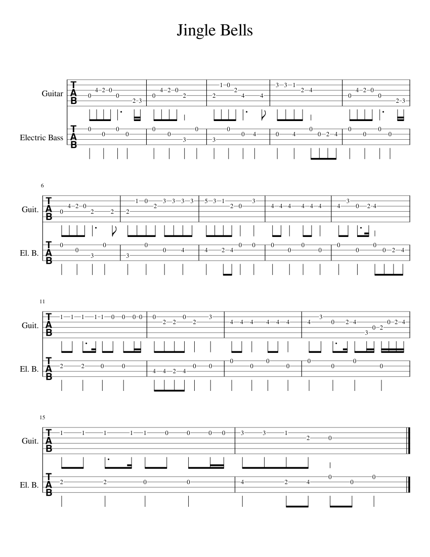 Jingle Bells - tabs for guitar and bass Sheet music for Guitar, Bass ...