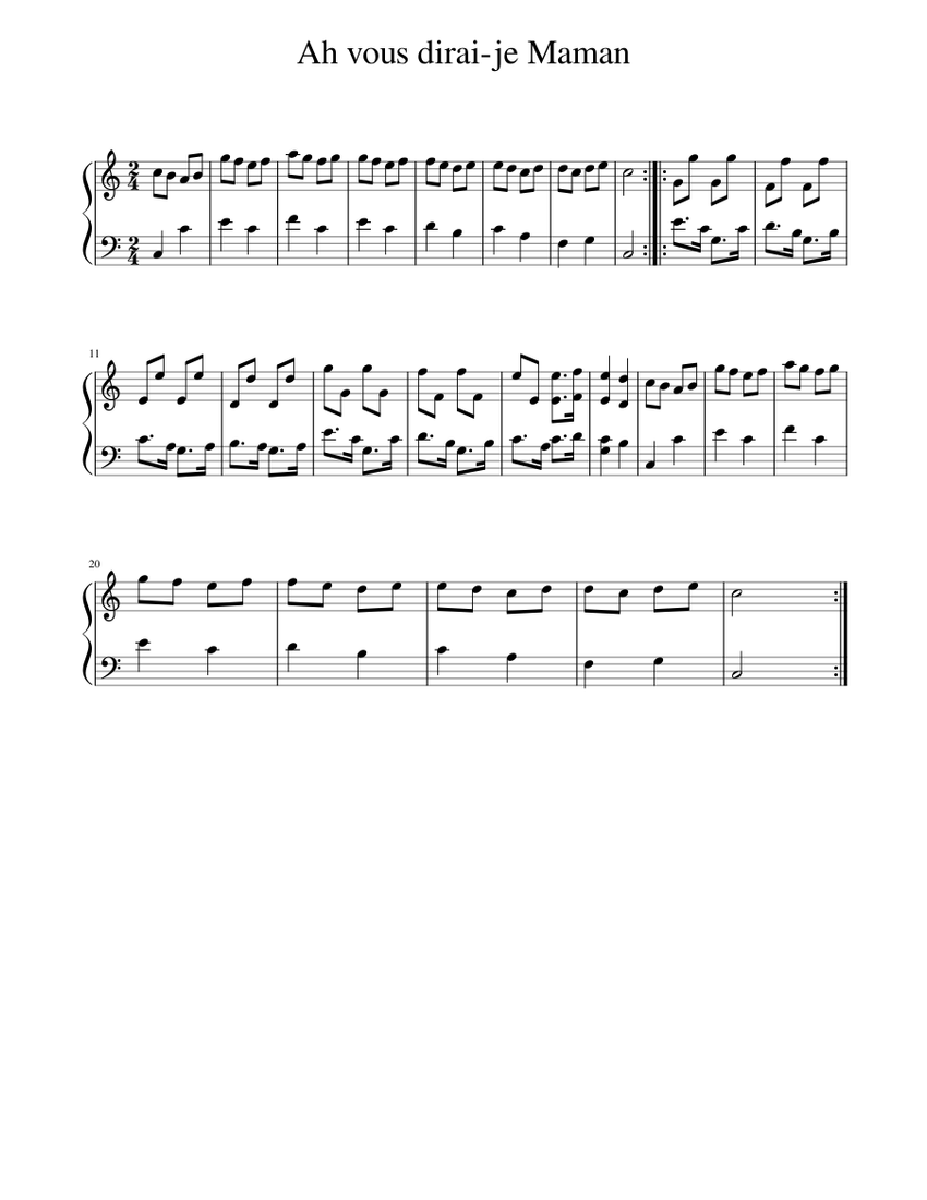 Ah vous dirai-je Maman Sheet music for Piano (Solo) Easy | Musescore.com