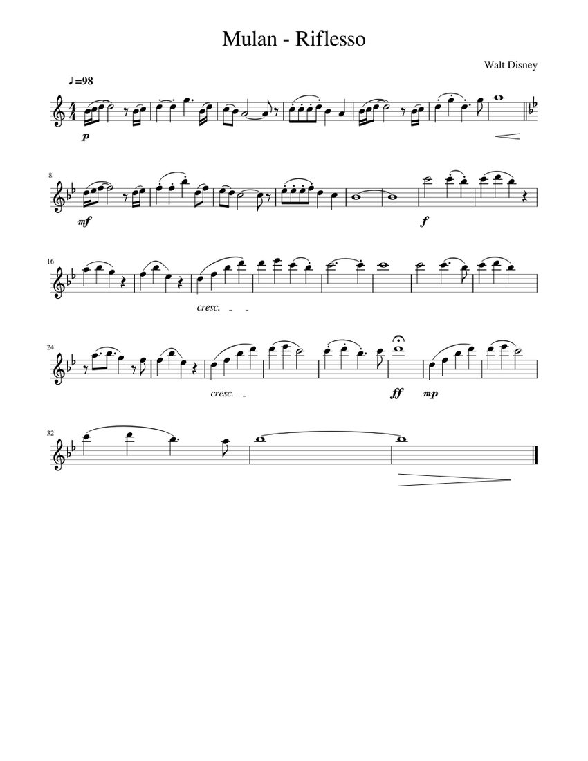 Mulan - Riflesso Sheet music for Flute (Solo) | Musescore.com