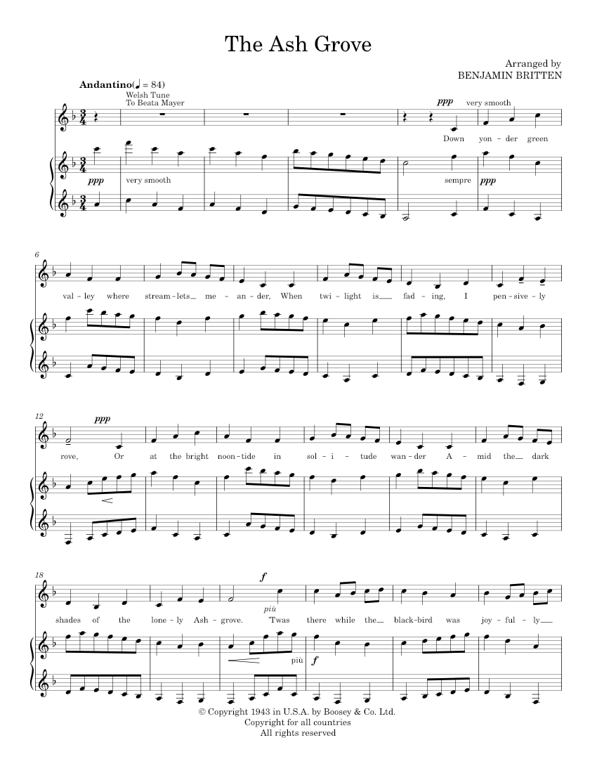 Play Official version of The Ash Grove sheet music by Leonard Bernstein ...