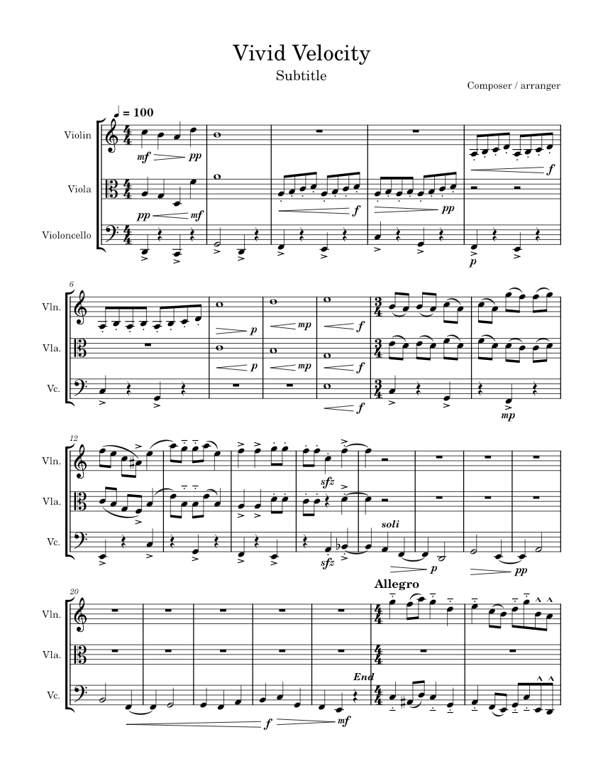 Vivid Velocity 2.0 Sheet Music for Violin, Viola, Cello (String Trio ...
