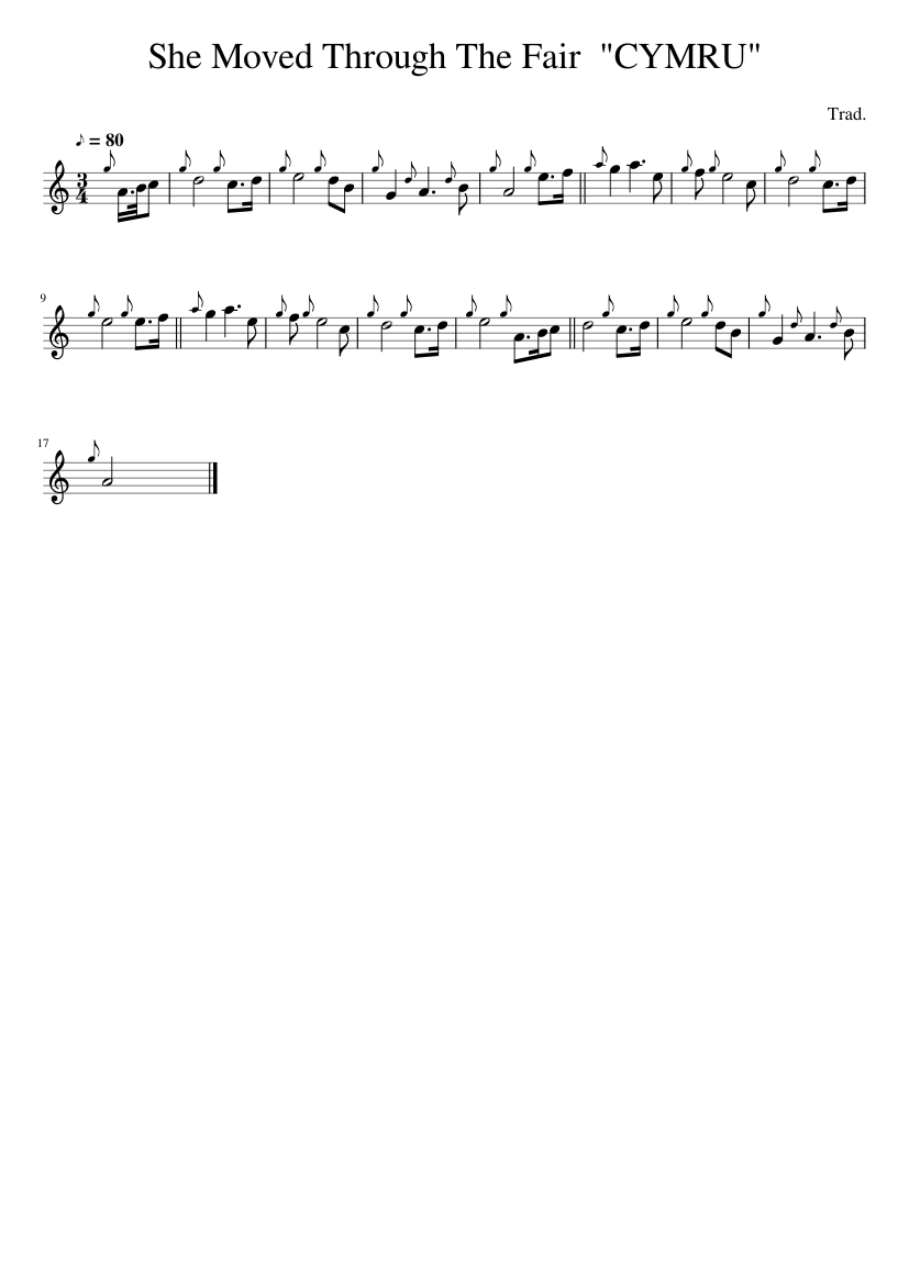 Traditional music - She Moved Through The Fair "CYMRU" Sheet music for ...