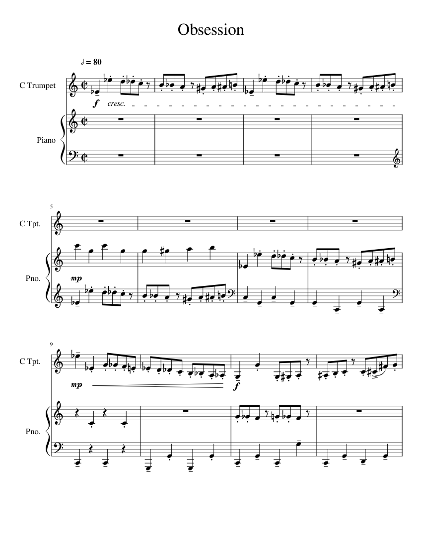 Obsession finalized score Sheet music for Piano, Trumpet in c (Solo ...