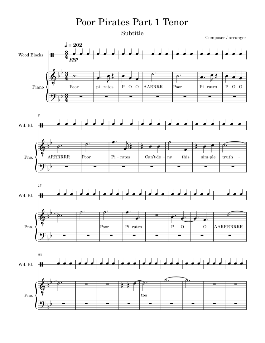 Poor Pirates Part 1 Tenor – Anthonynash16 Sheet music for Piano, Drum ...