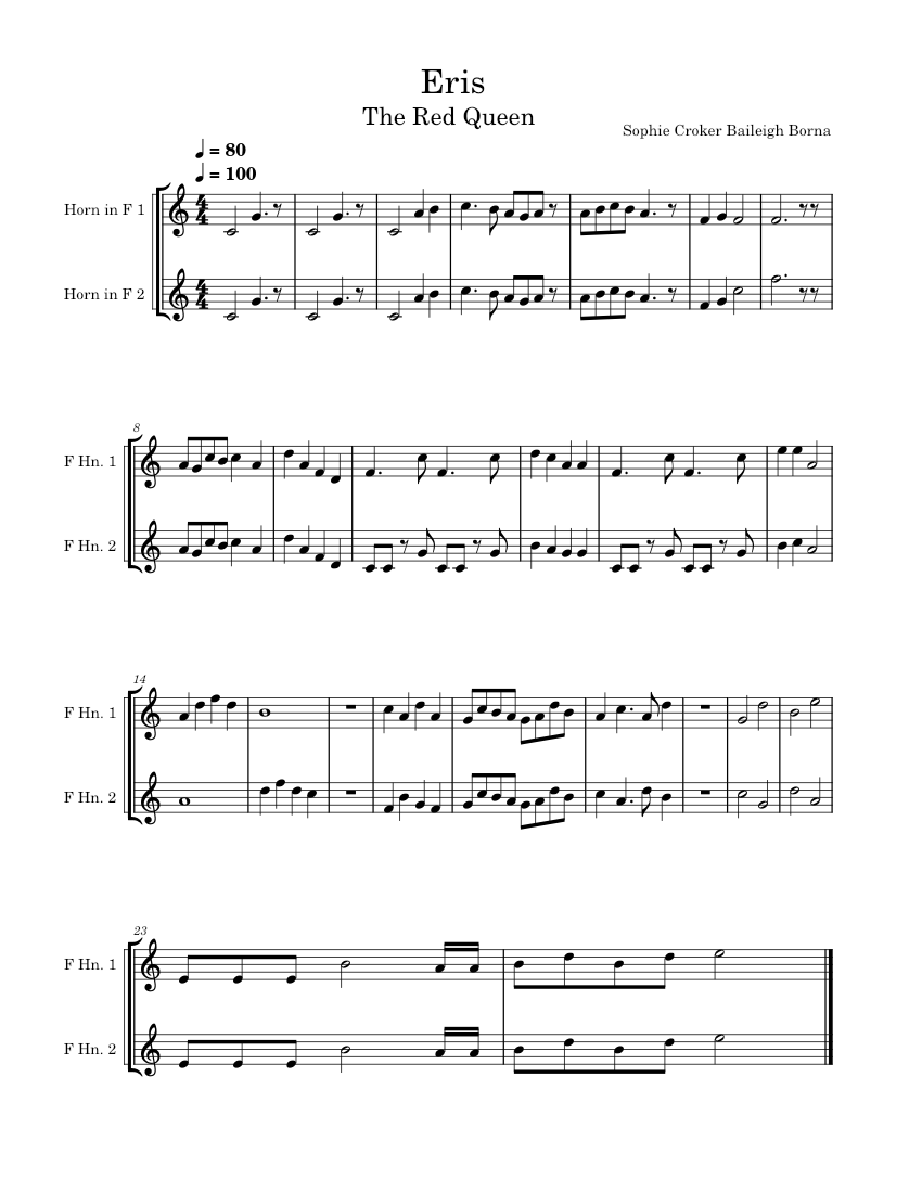Eris- The Red Queen Sheet music for French horn (Concert Band ...