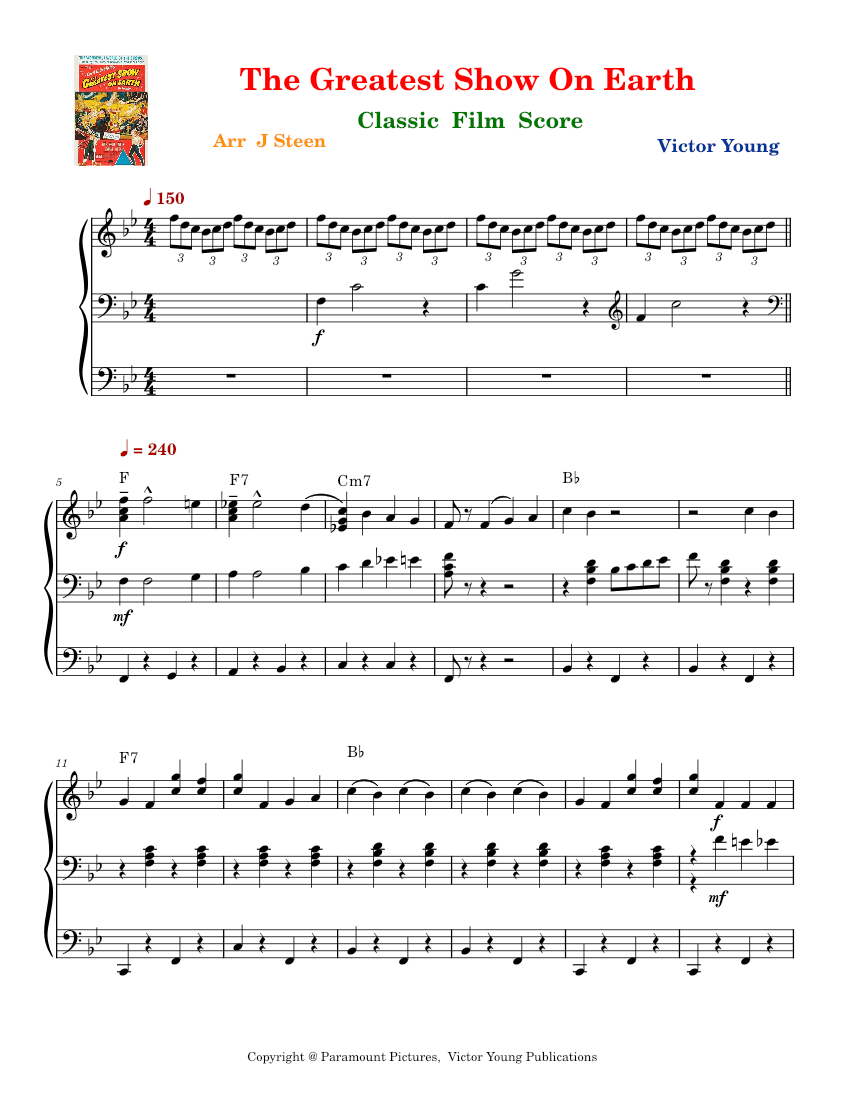The Greatest Show on Earth – Victor Young Sheet Music for Piano (Solo ...