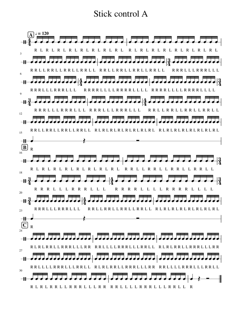 Stick_control_A Sheet music for Snare drum (Solo) | Musescore.com