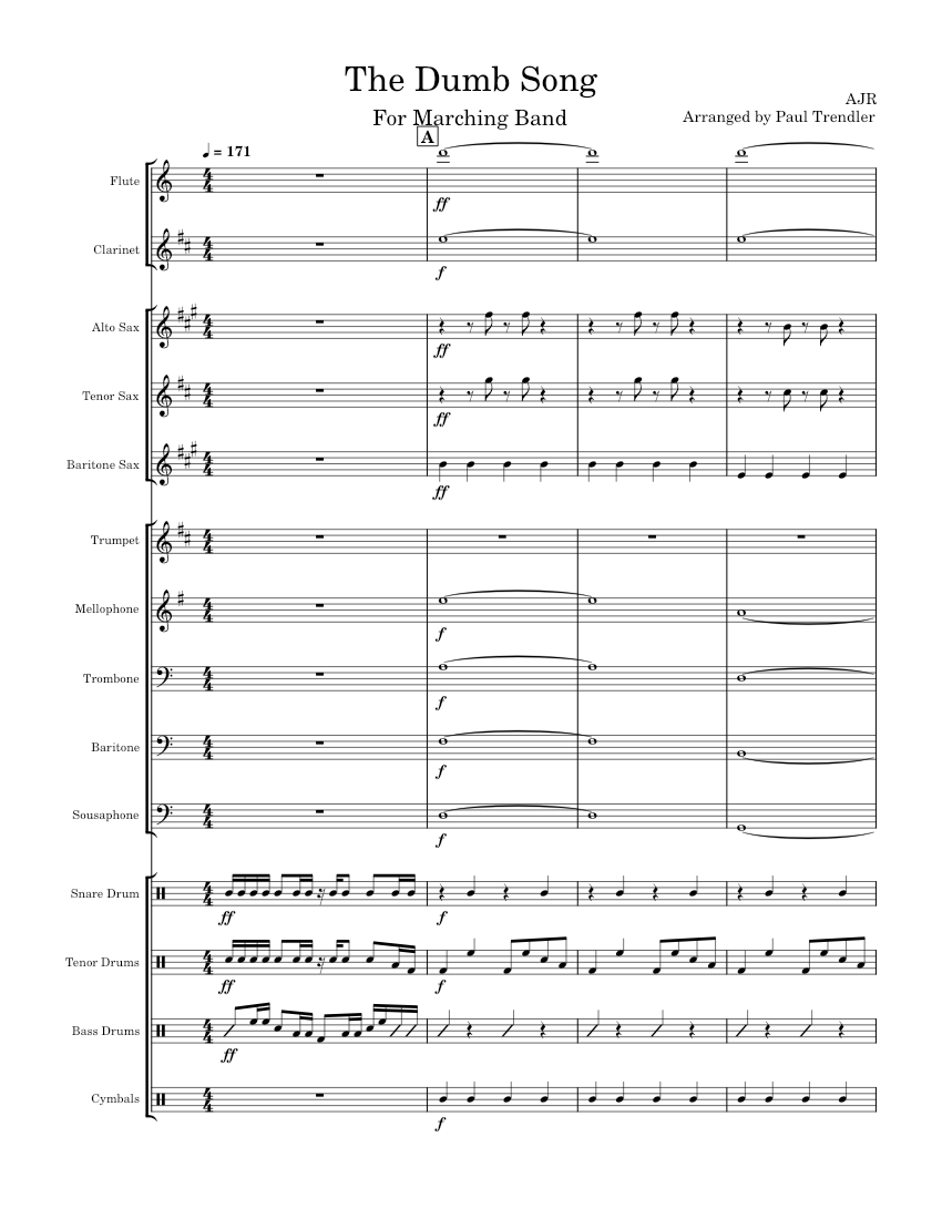 The Dumb Song – AJR Marching Band Arrangement Sheet Music for Trombone, Tuba, Flute, Saxophone ...