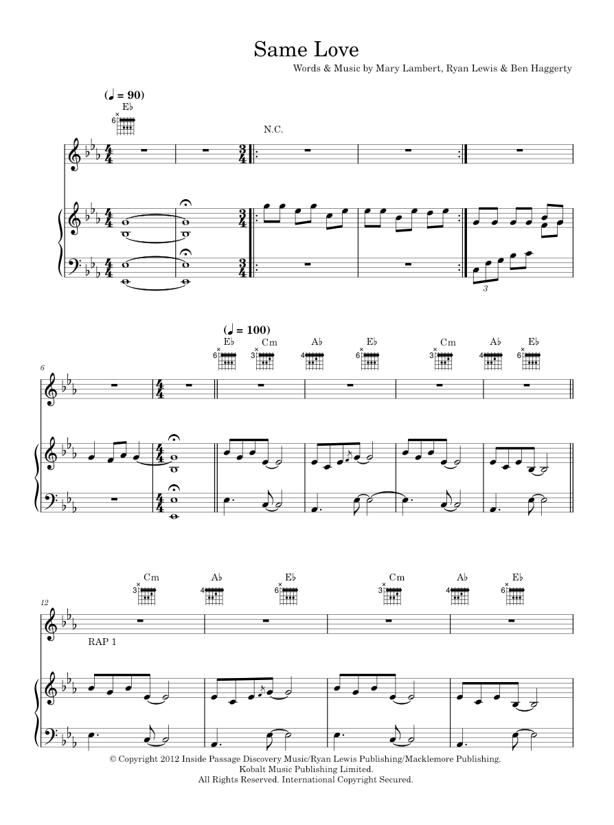 Play Official version of Same love sheet music by Macklemore & Ryan Lewis for Piano, Vocals ...
