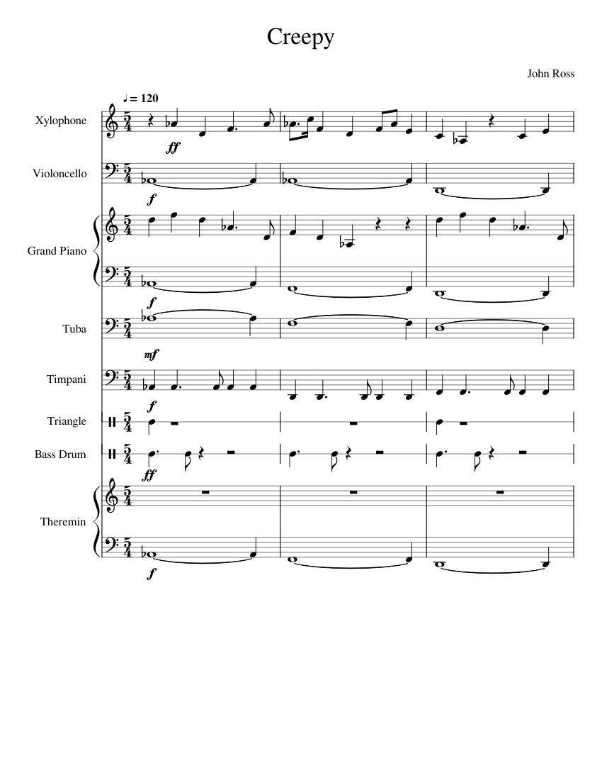Creepy Sheet music for Piano, Tuba, Timpani, Cello & more instruments ...