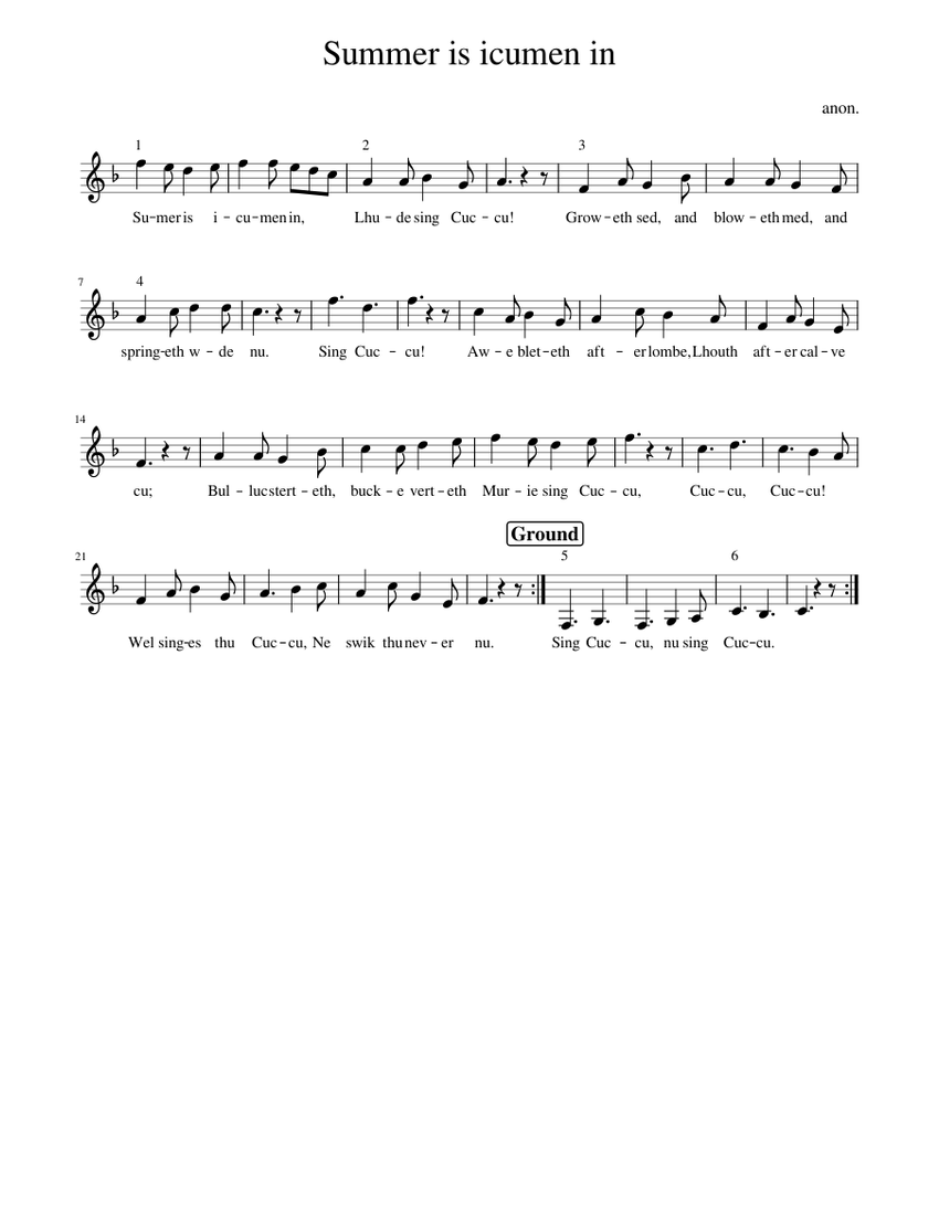 Summer is icumen in Sheet music for Piano (Solo) Easy | Musescore.com