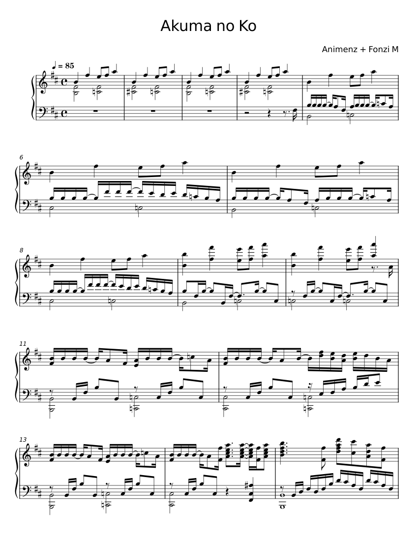 Akuma no Ko - Animenz Sheet Music for Piano (Solo) | MuseScore.com