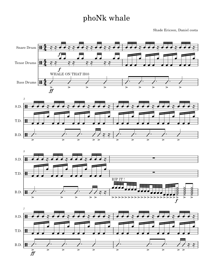 phoNk whale Sheet Music for Synthesizer, Trumpet other (Marching Band ...
