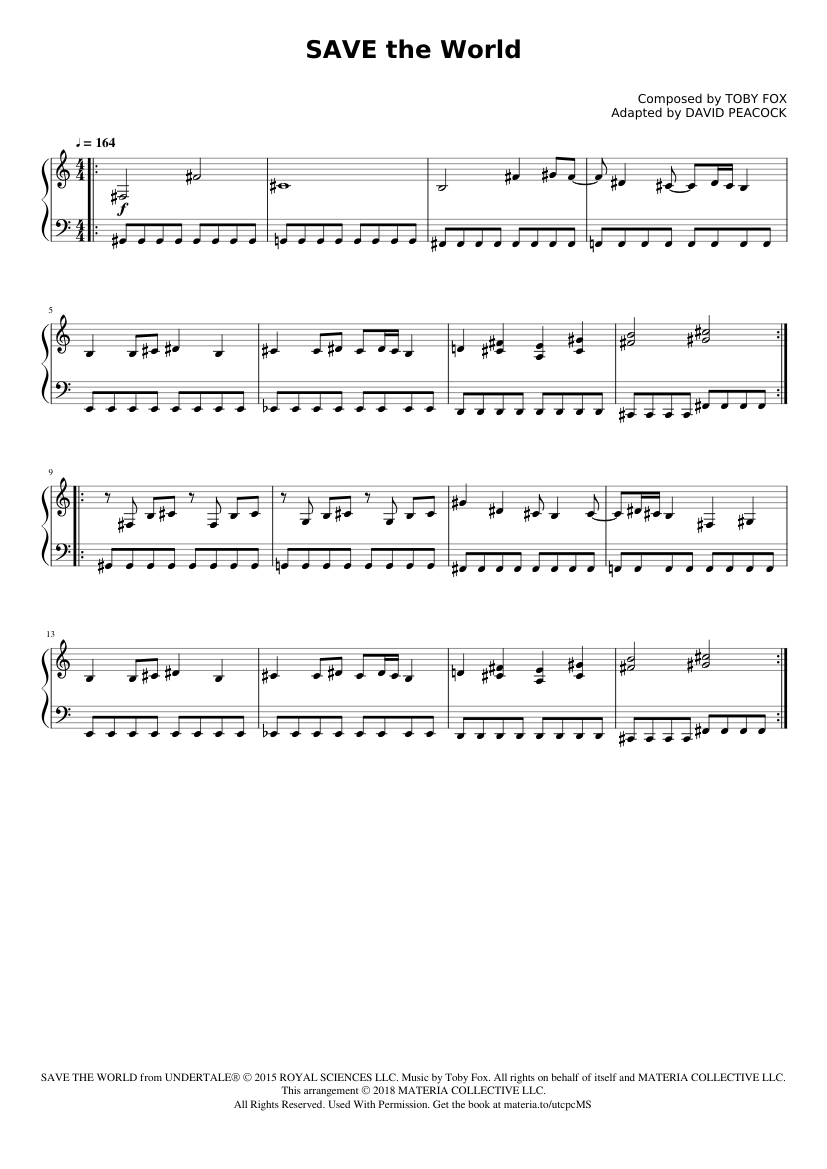 SAVE The World (UNDERTALE Complete Piano Sheet Music) Sheet Music for ...