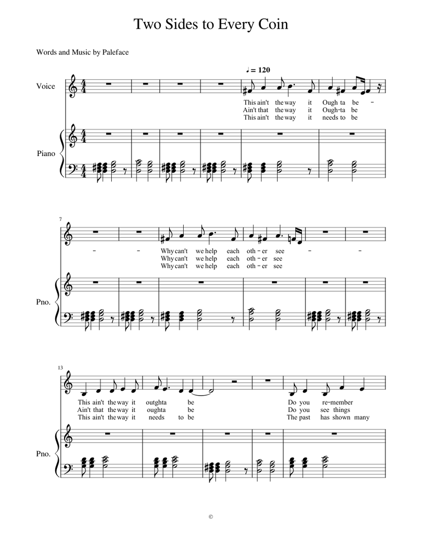Two Sides to Every Coin Sheet music for Piano, Vocals (Piano-Voice ...