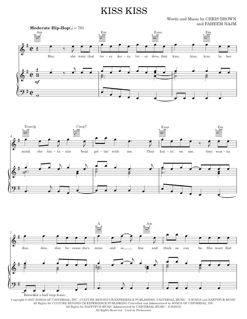 kiss kiss Sheet music for Piano, Vocals by Chris Brown: Music Notes by ...