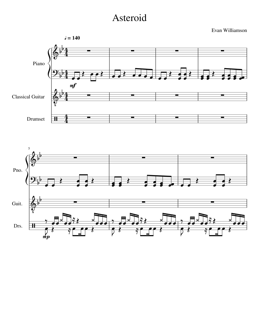 Asteroid Sheet music for Piano, Guitar, Drum group (Mixed Trio ...