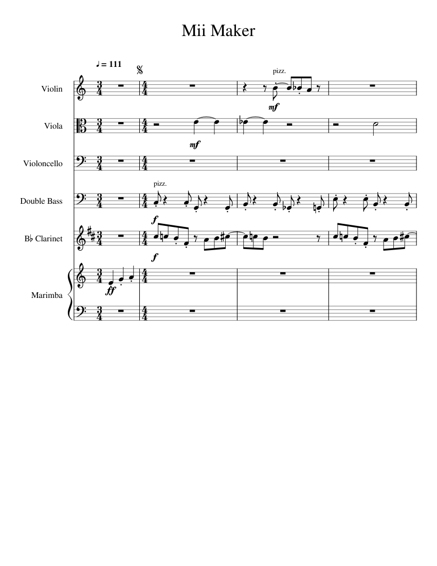 3DS Mii Maker Theme Sheet music for Clarinet in b-flat, Contrabass ...