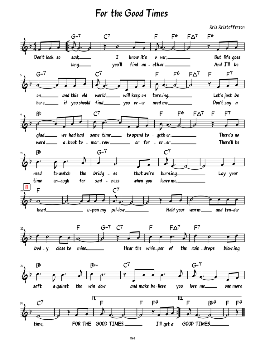 For the Good Times (Lead sheet with lyrics ) Sheet music for Piano ...