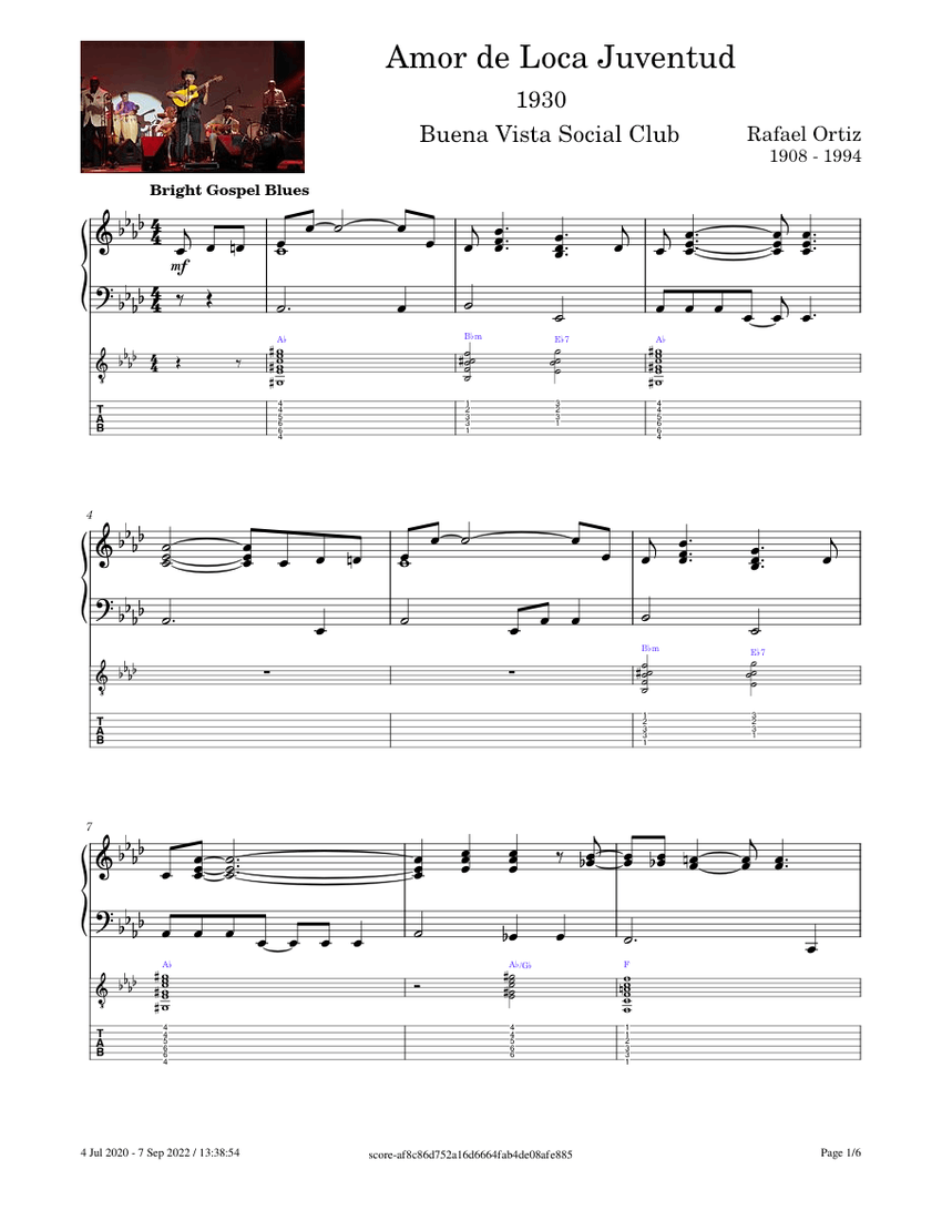 Amor de Loca Juventud – Buena Vista Social Club Sheet music for Piano ...