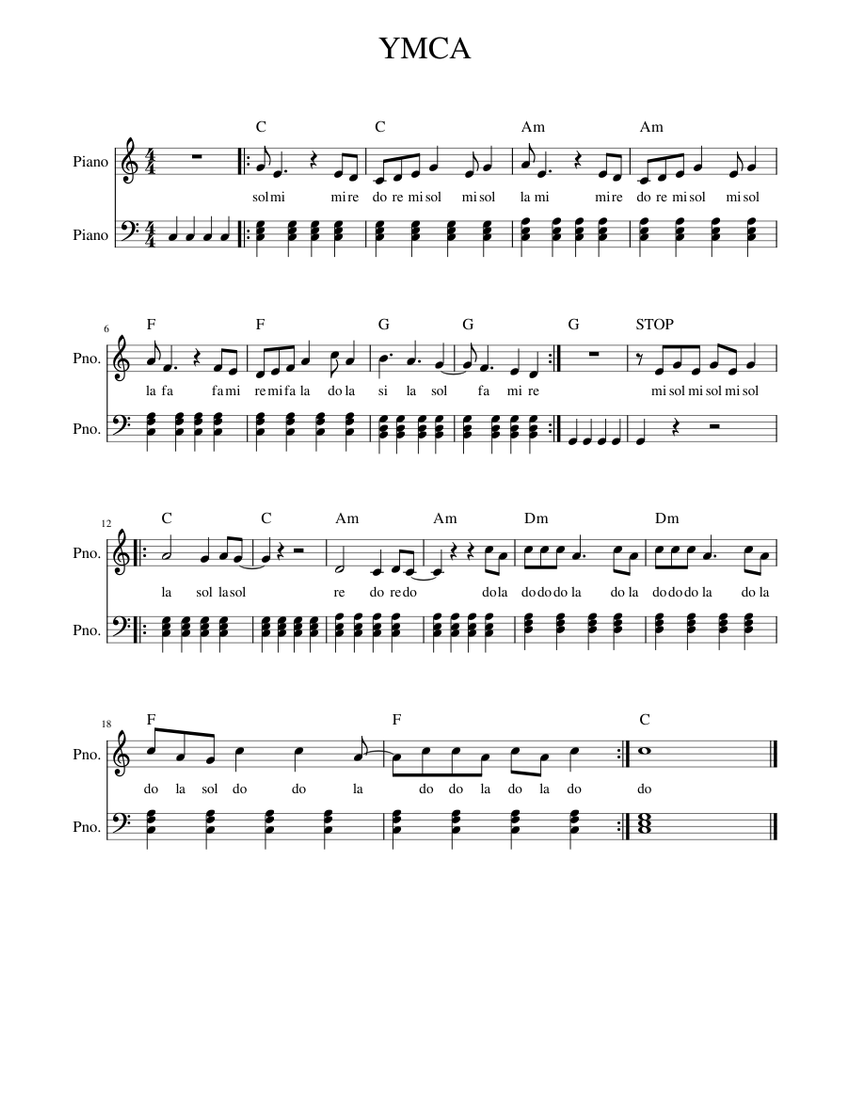 YMCA Acordes Sheet music for Piano (Solo) | Musescore.com
