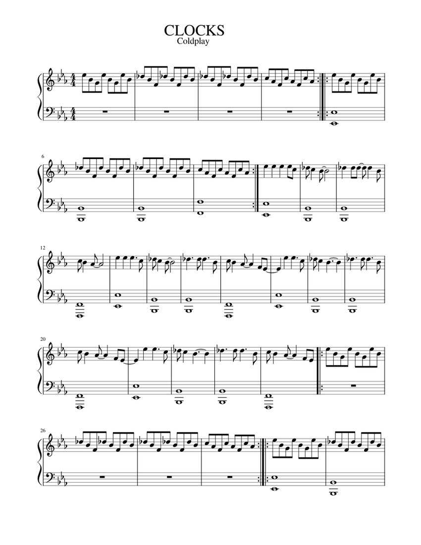 Clocks -Coldplay Sheet music for Piano (Solo) Easy | Musescore.com