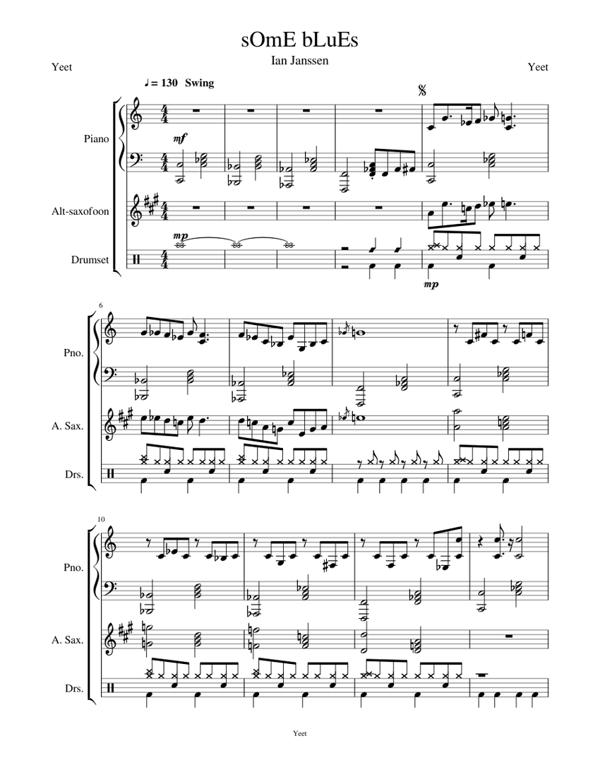 Yeet Sheet music for Piano, Saxophone alto, Drum group (Mixed Trio ...