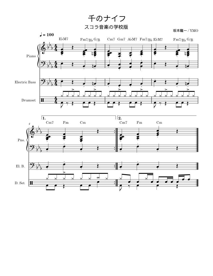 Thousand Knives – Ryuichi Sakamoto (Chorus) Sheet music for Piano, Bass ...