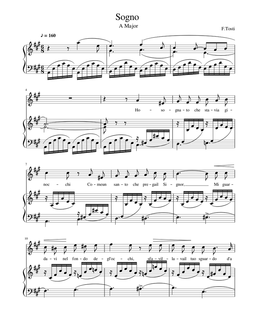 Sogno A Major Sheet music for Piano, Vocals (Piano-Voice) | Musescore.com
