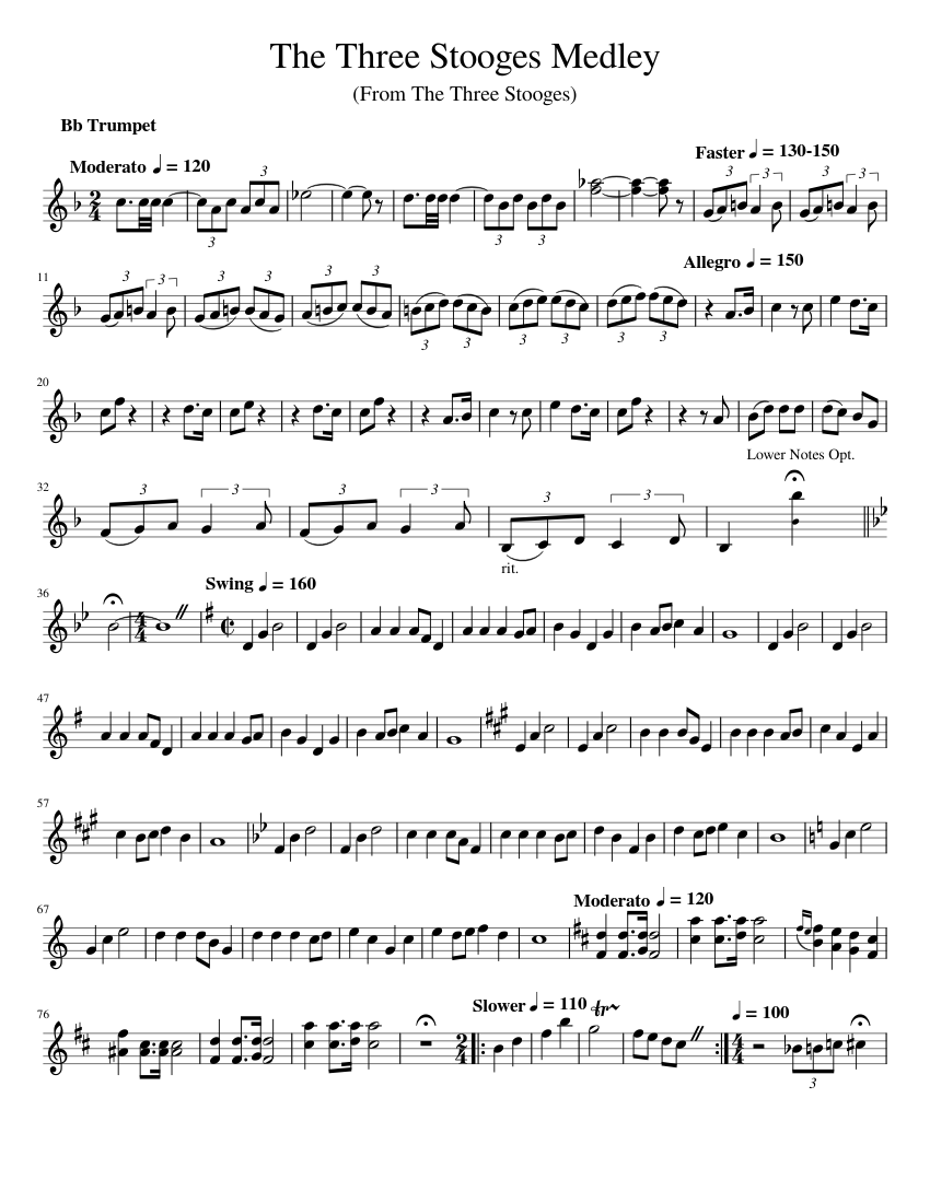 The Three Stooges Medley Sheet music for Trumpet in b-flat (Solo ...