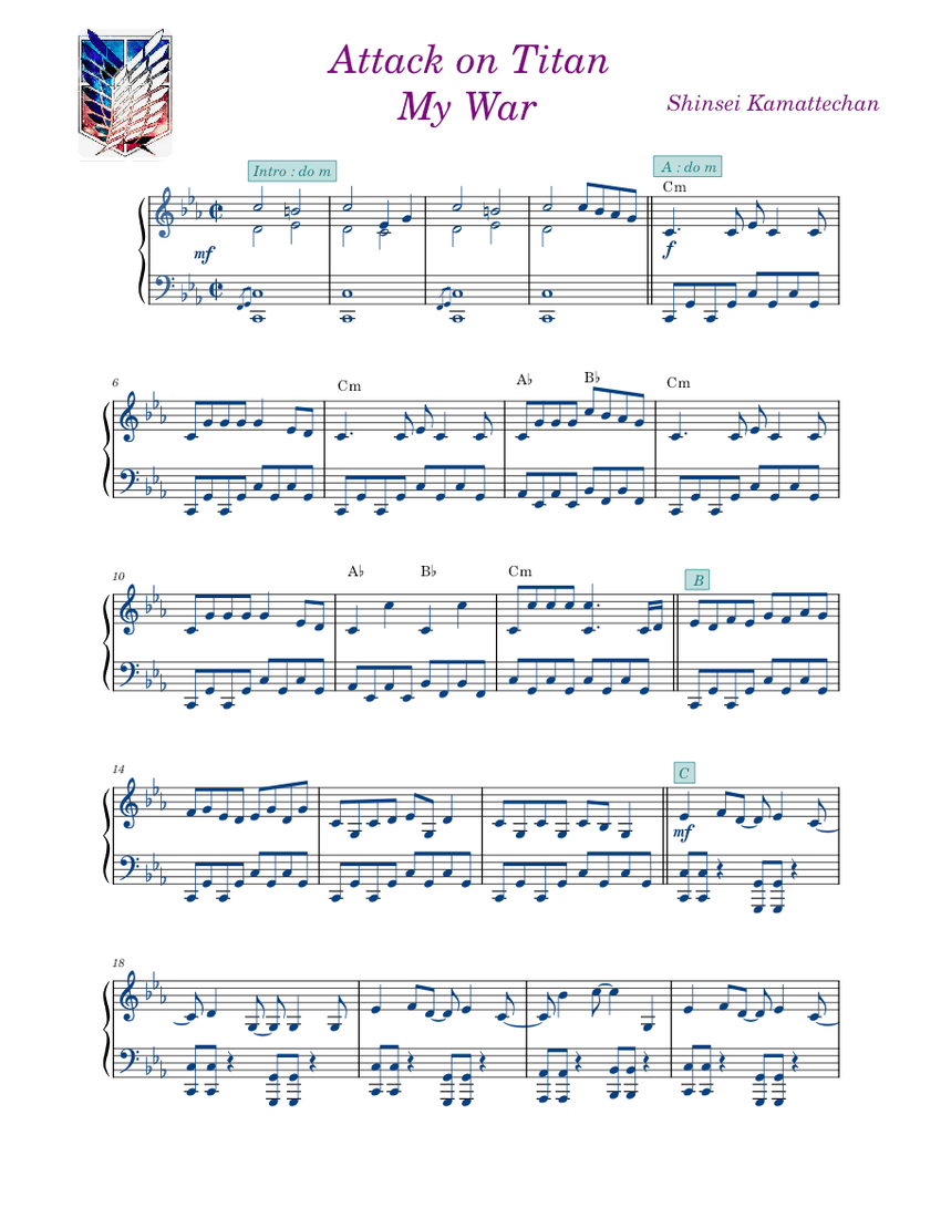 My War Shinsei Kamattechan Sheet music for Piano (Solo) Easy ...