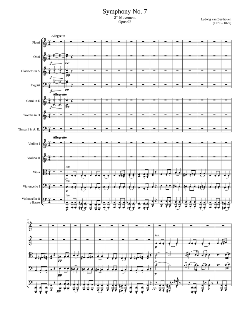 Symphony No. 7 2nd Movement Sheet music for Flute, Oboe, Bassoon, French horn & more instruments ...